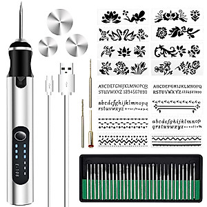 USB Rechargeable Micro Engraver Etching Pen,25W Mini Electric Engraving Tool,Portable Precision Engraving Pen with 35bits for DIY Jewelry Glass Wood Plastic (Silver)