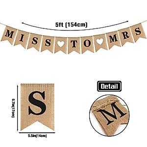 LINGTEER Miss to Mrs Burlap Bunting Banner - Perfect for Wedding Bridal Shower Bachelorette Party Decorations.
