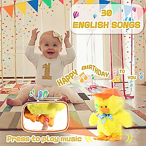 LUKETURE Easter Duck Toys for 1-3 Toddlers – Talking Toy That Repeats What You Say, Dancing Walking Baby Crawling Yellow Duck Singing 30 Songs, for 1 Year Old Girl Birthday