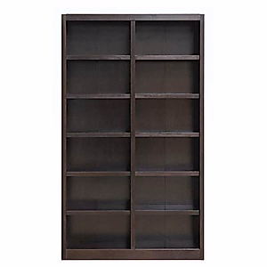 Traditional 84" Tall 12-Shelf Double Wide Wood Bookcase in Espresso