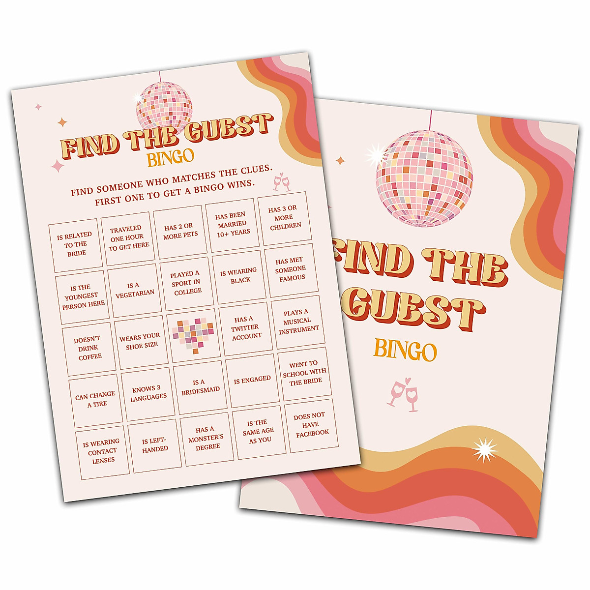 KFNER Disco Wedding Shower Games, Find The Guest Bingo Bridal Shower Games Cards, Retro Bachelorette Party Game Ideas, Engagement Party Supplies & Activity, Set of 30 Cards -B09