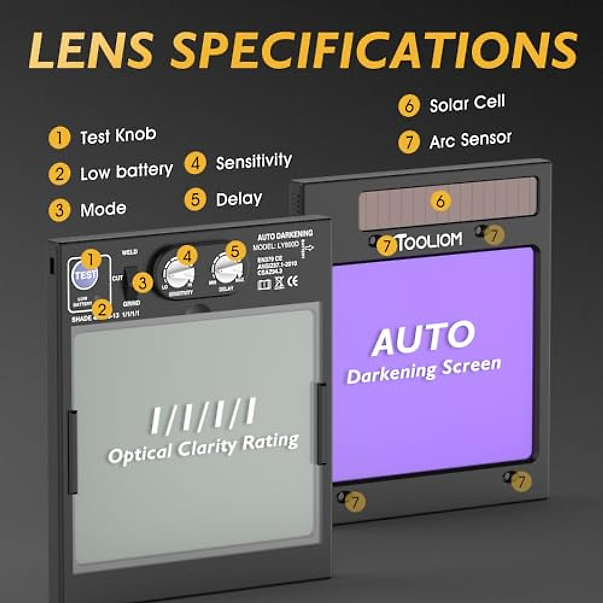 TOOLIOM Welding Helmet, True Color Auto Darkening 1/1/1/1 Large Viewing 3.94"x 3.27" Welder Mask Hood with Weld/Grind/Cut Mode for TIG MIG/MAG MMA