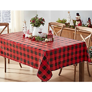 Newbridge Holiday Red and Black Buffalo Plaid Christmas Print Vinyl Flannel Backed Tablecloth, Country Rustic Red Black Cottage Check Xmas Wipe Clean Tablecloth, 60 Inch x 84 Inch Oblong/Rectangle