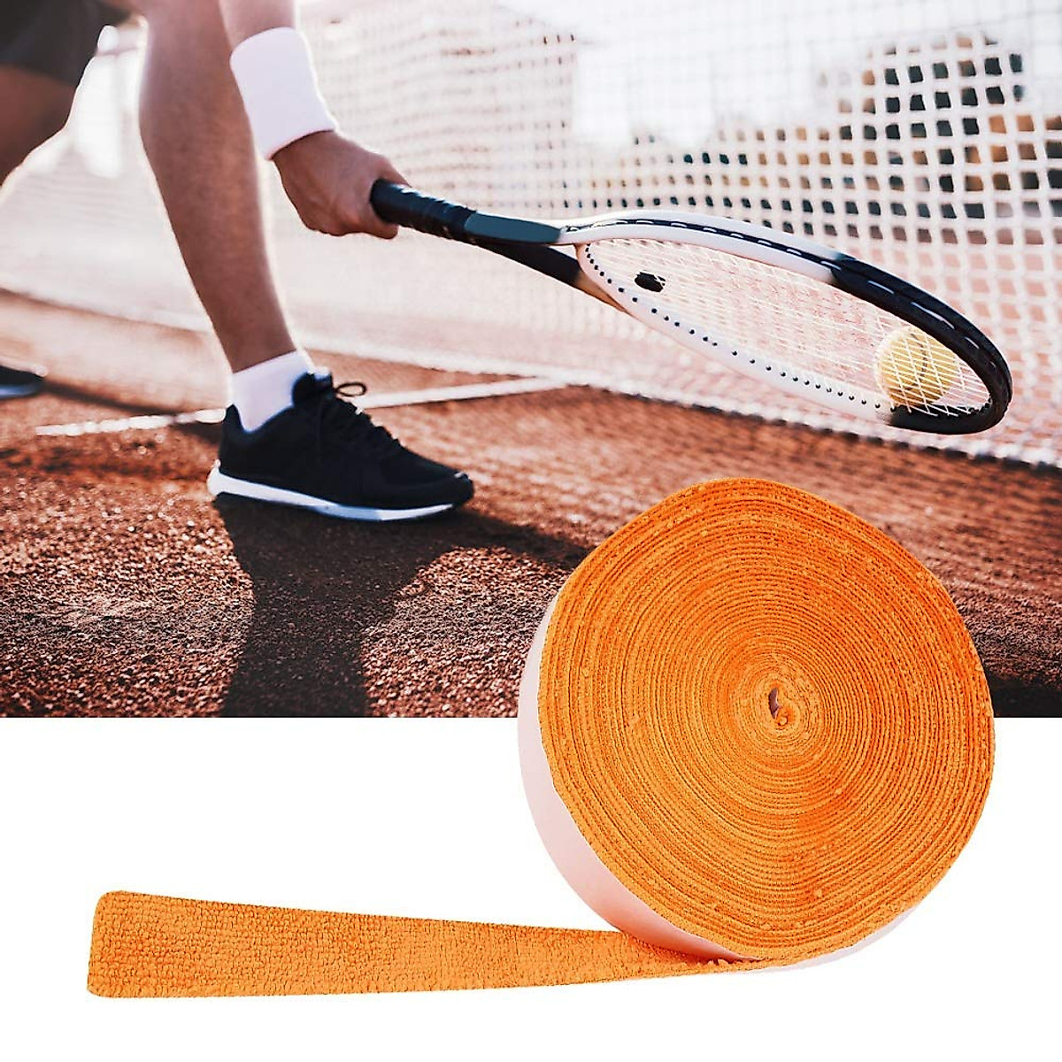 Anti-Skid 10M Racket Grip Tape, Badminton Racquet Towel Grip, White/Orange/Black Outdoor Sport Tool for Badminton Rackets Tennis Rackets(Orange)