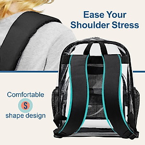 Cambond Clear Backpack, Heavy Duty Transparent Backpacks for Adults Reinforced Straps See-Through Bag for School and Work（Black）