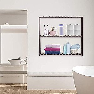 Kinsuite 3-Tier Bathroom Adjustable Multifunctional Bamboo Shelf Layer Rack Wall Mounted Utility Storage Organizer Towel Shelves Kitchen Living Room Holder, Dark Brown