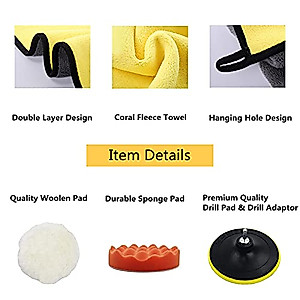 TPE Car Foam Drill Polishing Pad, Sponge and Wool Polishing Pad Set 7 PCS 5 Inch Buffing Polishing Pads Kit Polishing Pad Kit with Buffing Wheel for Drill with M14 Drill Adapter (5" 7pc)