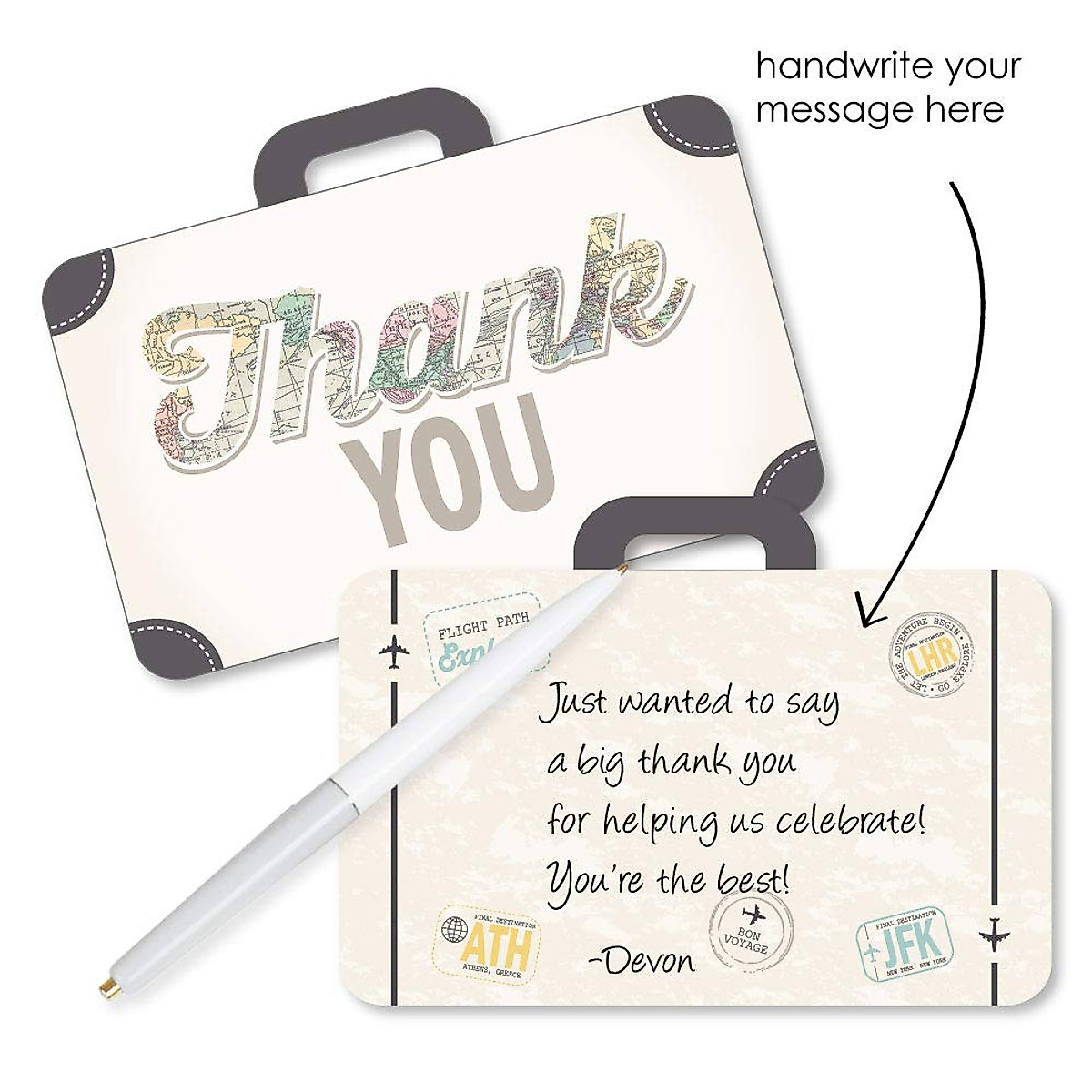 Big Dot of Happiness World Awaits - Shaped Thank You Cards - Travel Themed Party Thank You Note Cards with Envelopes - Set of 12