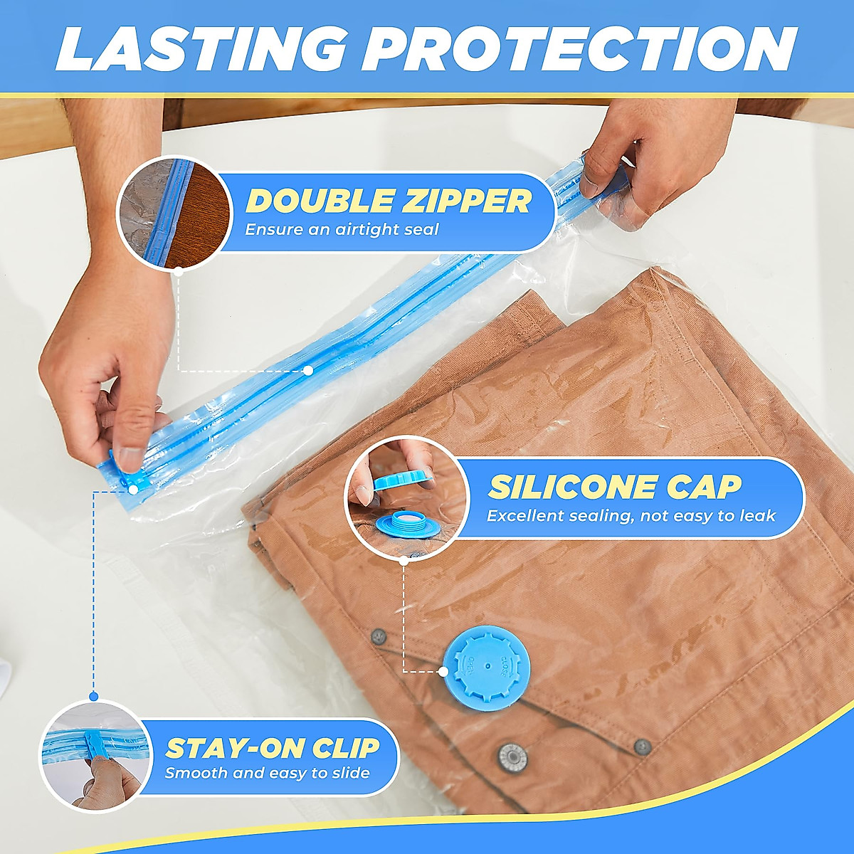 Saker Vacuum Storage Bags with Electric Pump, Space Bags Vacuum Storage Bags, 2-in-1 Pumping and Inflation, 15 Pack (3 Jumbo,3 Large,3 Medium,3 Small,3 Roll Up Bags) for Clothes, Bedding, Travel