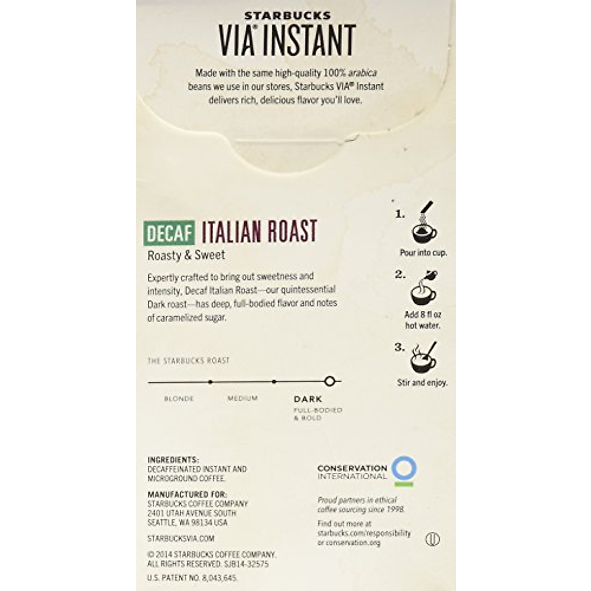 Starbucks Coffee 12-servings Extra Bold Decaffeinated Starbucks VIA Ready Brew Decaf Italian Roast Coffee, Instant 39.6g.