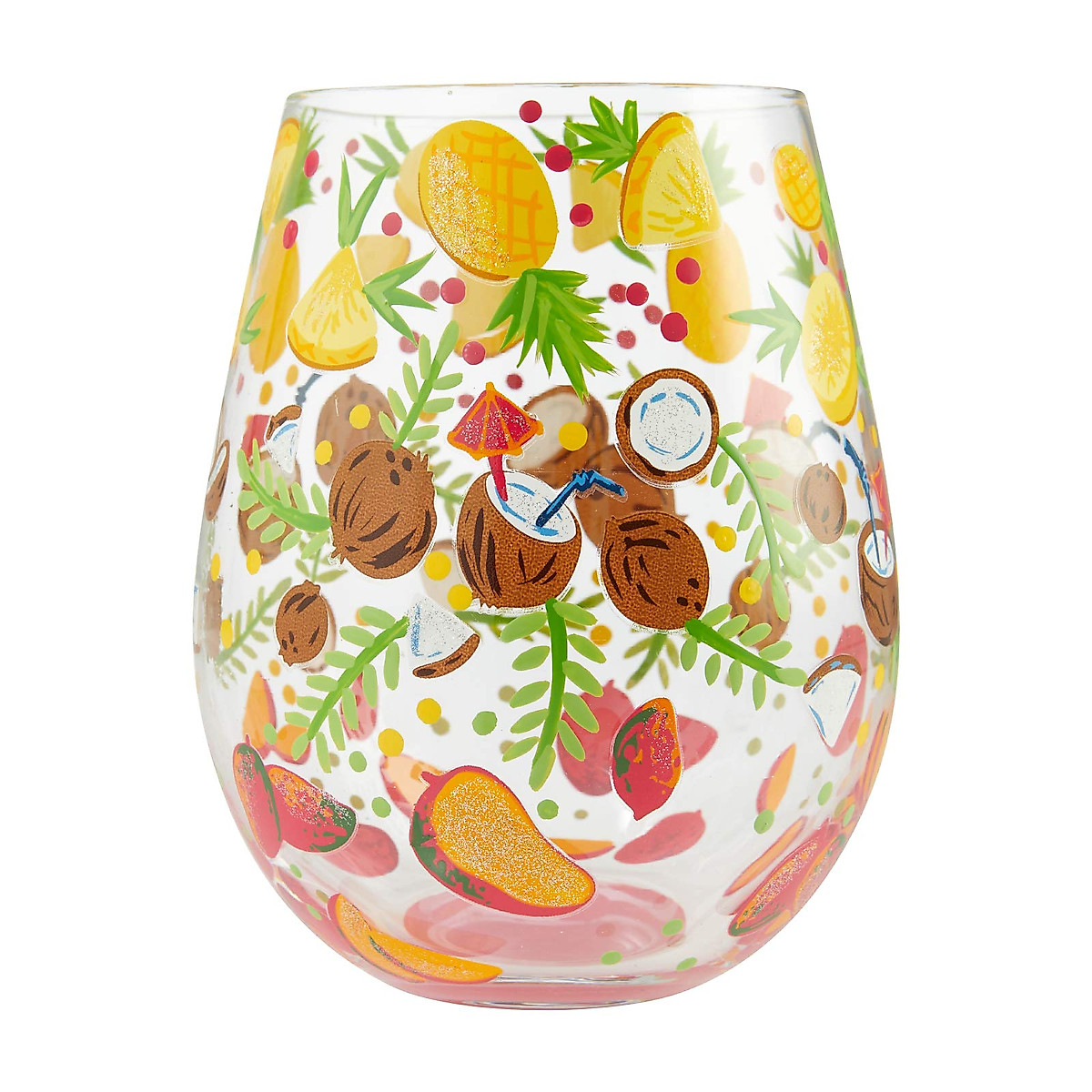 Enesco Designs by Lolita Tutti Fruiti Hand-Painted Artisan Stemless Wine Glass Set, 1 Count (Pack of 1), Multicolor