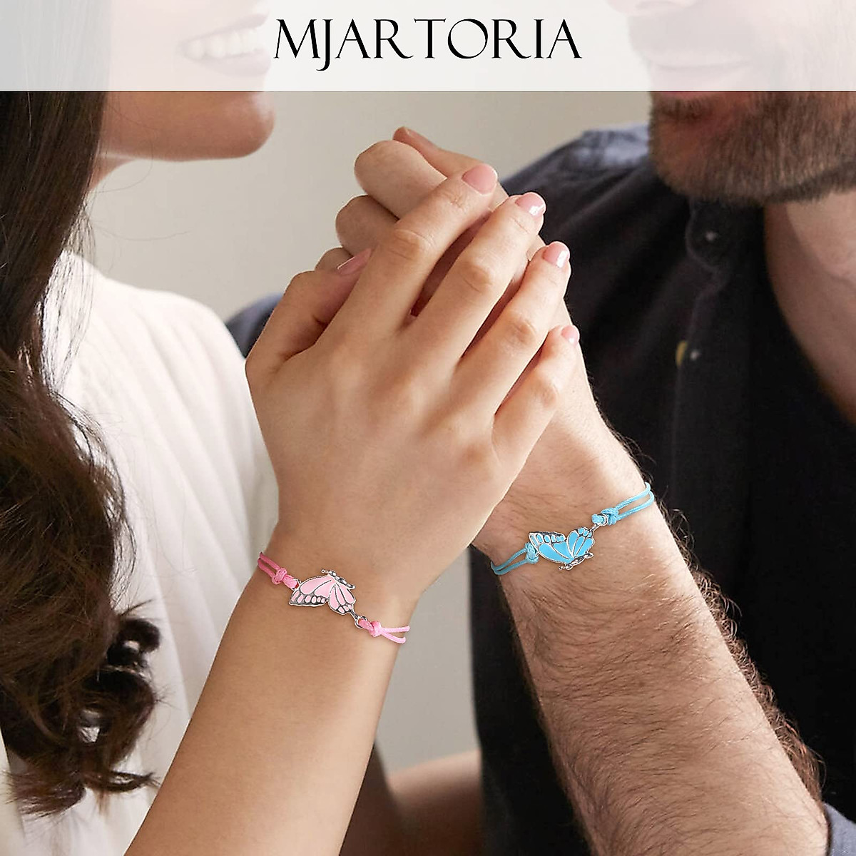 MJartoria BFF Bracelets for 2-Butterfly Matching Bracelets Adjustable Strand Best Friends Bracelet Handmade Charm Friendship Bracelets Jewelry Gifts for Women Couples (Blue+Pink-Silver)