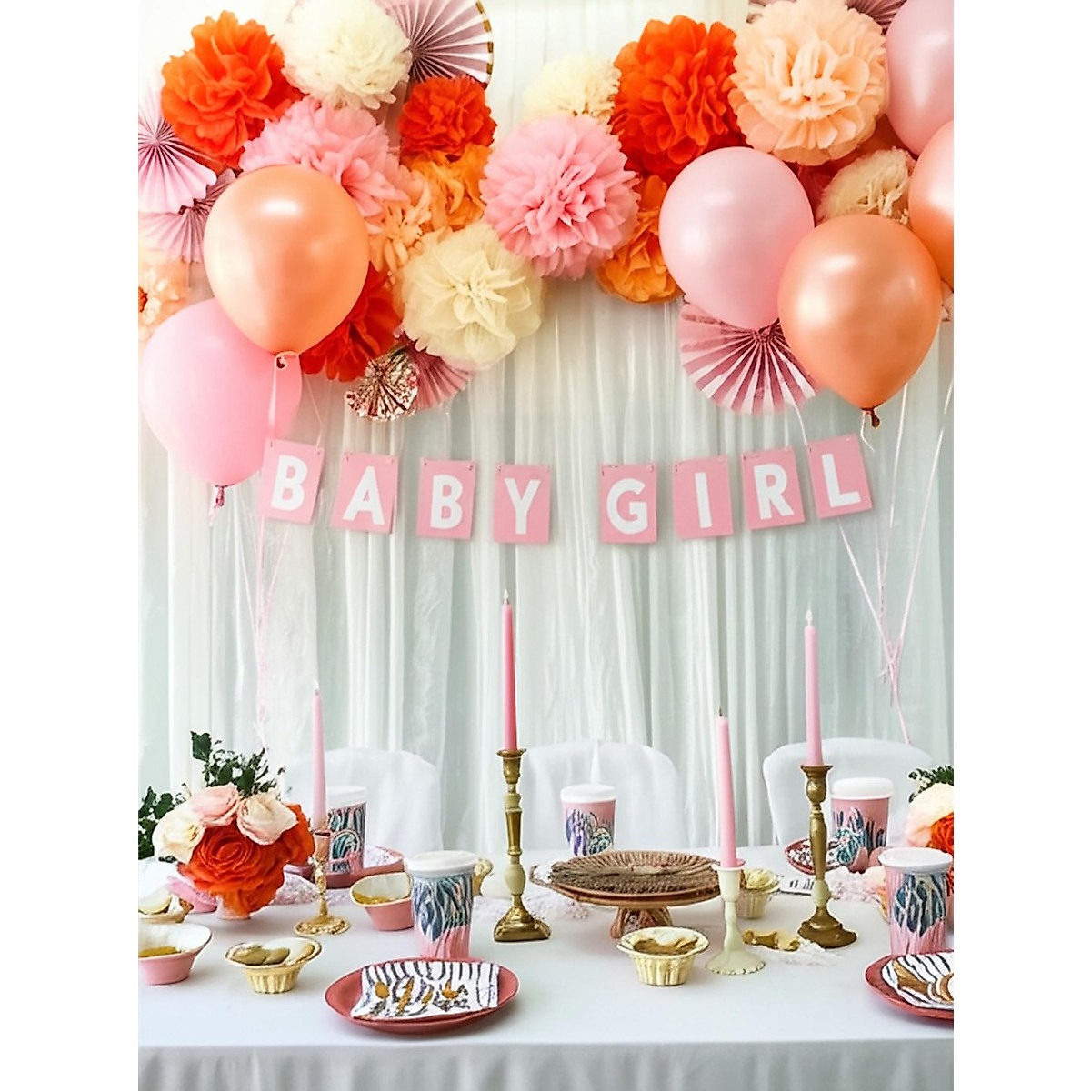 PapaKit Party Tissue Pom Pom Paper Flower Set, for Birthday Party Baby Shower Wedding Engagement Bachelorette Event Decoration ( Bright Orange Bloom, 20 Piece Set)