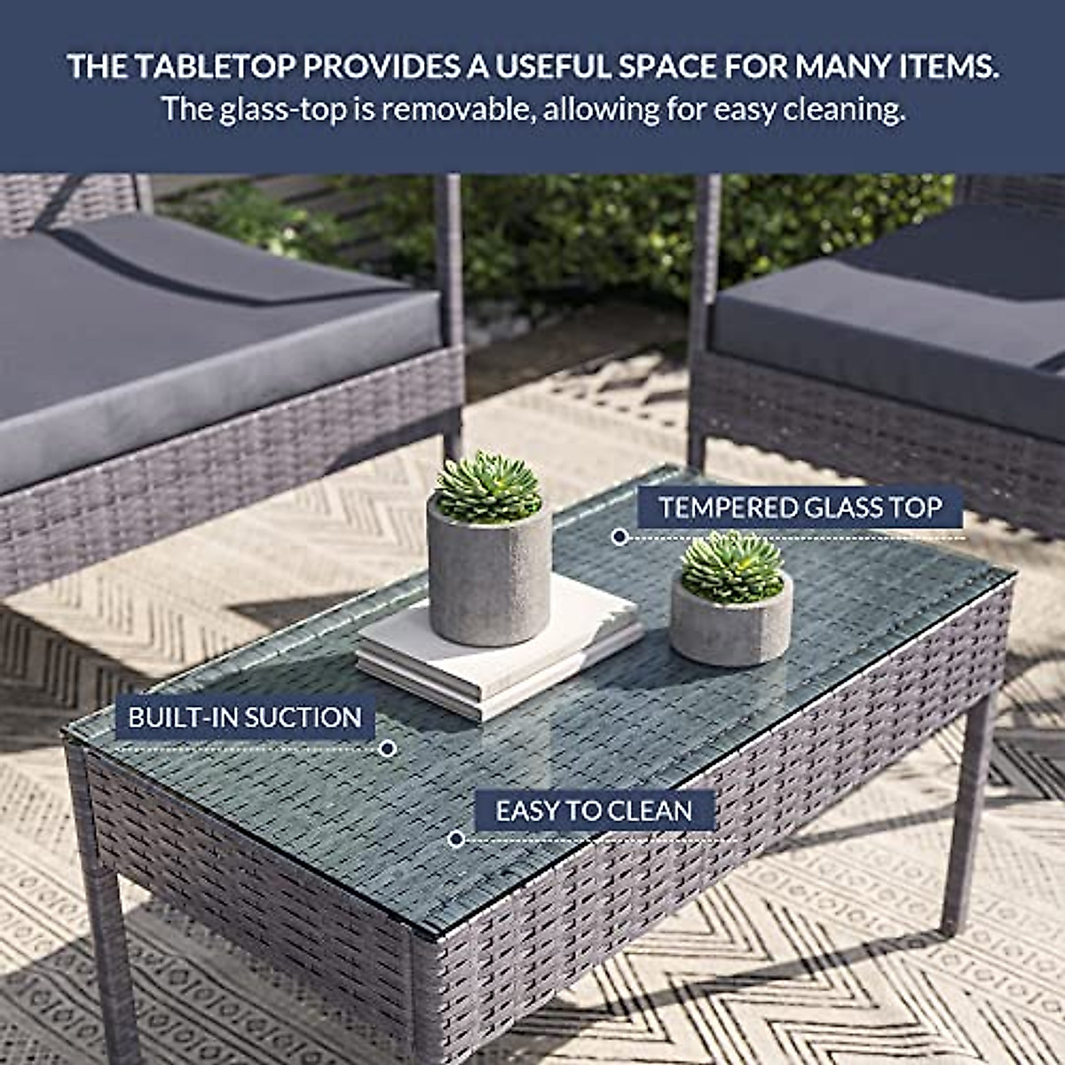 BELLEZE Patio Furniture Set, 4 Pieces Outdoor Furniture Rattan Chairs and Table Wicker Sofa Garden Conversation Bistro Sets with Cushions for Porch Yard Pool or Backyard, Gray