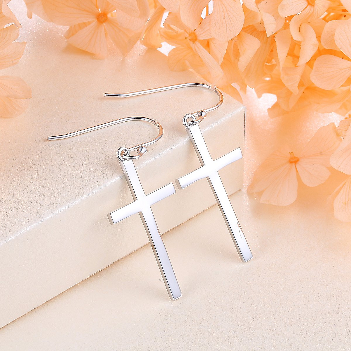 S925 Sterling Silver Jewelry Classic Religious Cross Dangle Earrings