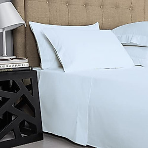 1000-Thread-Count 100% Pure Cotton Bed Sheets -4 Pc Full Size Light Blue Sheet Set, Single Ply Long Staple Combed Cotton Yarns, Best Luxury Sateen Weave, Fits Mattress Upto 17'' Deep Pocket