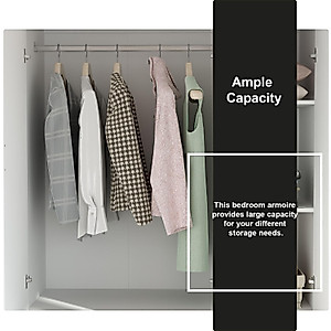 AIEGLE 3-Door Armoire Wardrobe Closet with Drawers, White Coat Closet with Doors, Modern Tall Wardrobe Cabinet Closet with Hanging Rod for Bedroom, Freestanding, White, 20.6" D x 47.2" W x 74.2" H