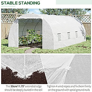 Outsunny 234.25" x 118" x 82.75" Walk-in Tunnel Greenhouse Garden Warm House Large Hot House Kit with 8 Roll-up Windows & Roll Up Door, Steel Frame, White