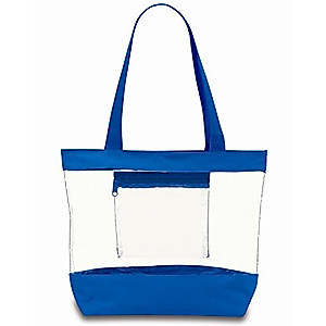 Clear Tote Bag With Zipper and Interior Pocket Clear Purse Medium Size (Blue)