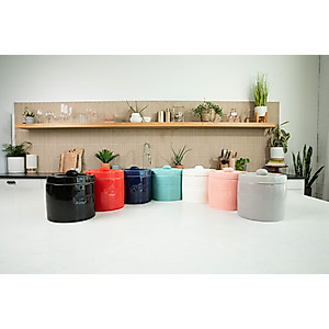 Ceramic Grease Container Keeper with Metal Stainless Steel Strainer and Lip for Easy Pour (Ivory)