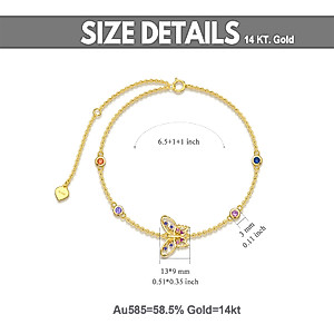 14K Gold Butterfly Bracelets for Women Adjustable Dainty Bracelet with Colorful Cubic Zirconia in 6.5"-8.5"