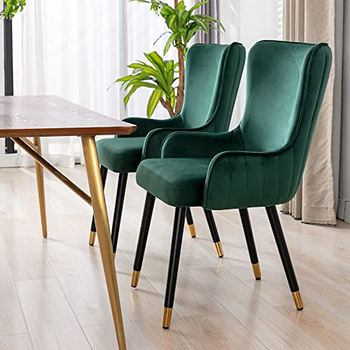 Guyou Velvet Dining Chairs Set of 8 Upholstered Kitchen Chairs, Accent Guest Chair Wingback Dining Room Chair Side Chair with Quilting Back and Gold Legs for Living Room Vanity (Emerald Green, 8 pcs)