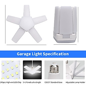 TUODAW LED Garage Lights 2 Pack, The New 100W Deformable LED Shop Lights with 5 Adjustable Panels, E26/E27 LED Ceiling Light, 10000LM 6500K Hight Bay Light for Basement Warehouse Workshop