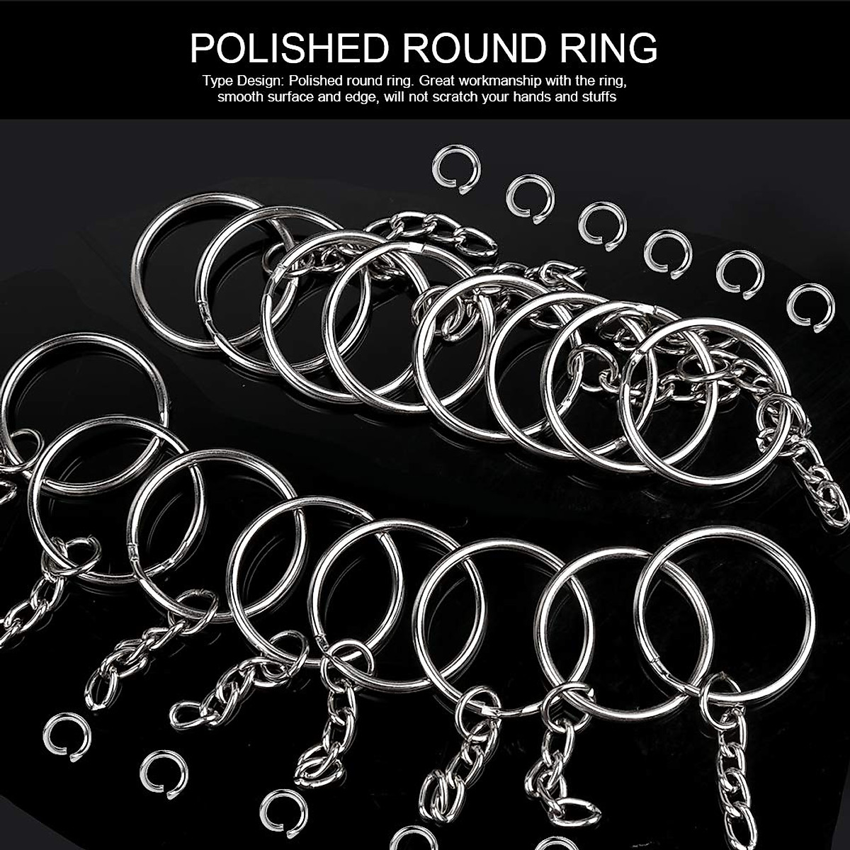 Teenitor Metal Split Keychain Ring Parts for Arts and Craft- 60 Key Chains 25mm with 26mm chains and 60pcs Open Jump Ring for Craft Key Ring