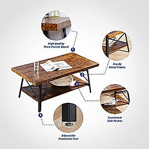 Olee Sleep Cocktail Table with Metal Legs, Rustic Brown