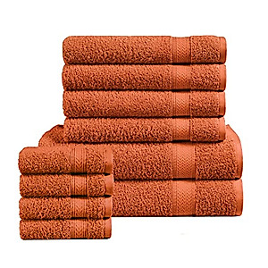 LANE LINEN 100% Cotton Bath Towels Set of 10, 2 Large Bathroom Towels, 4 Soft Hand Towels for Bathroom, 4 Wash Towels, Large Gym Shower Towels Hotel Quality, Absorbent Towels Quick Dry - Tiger Lily