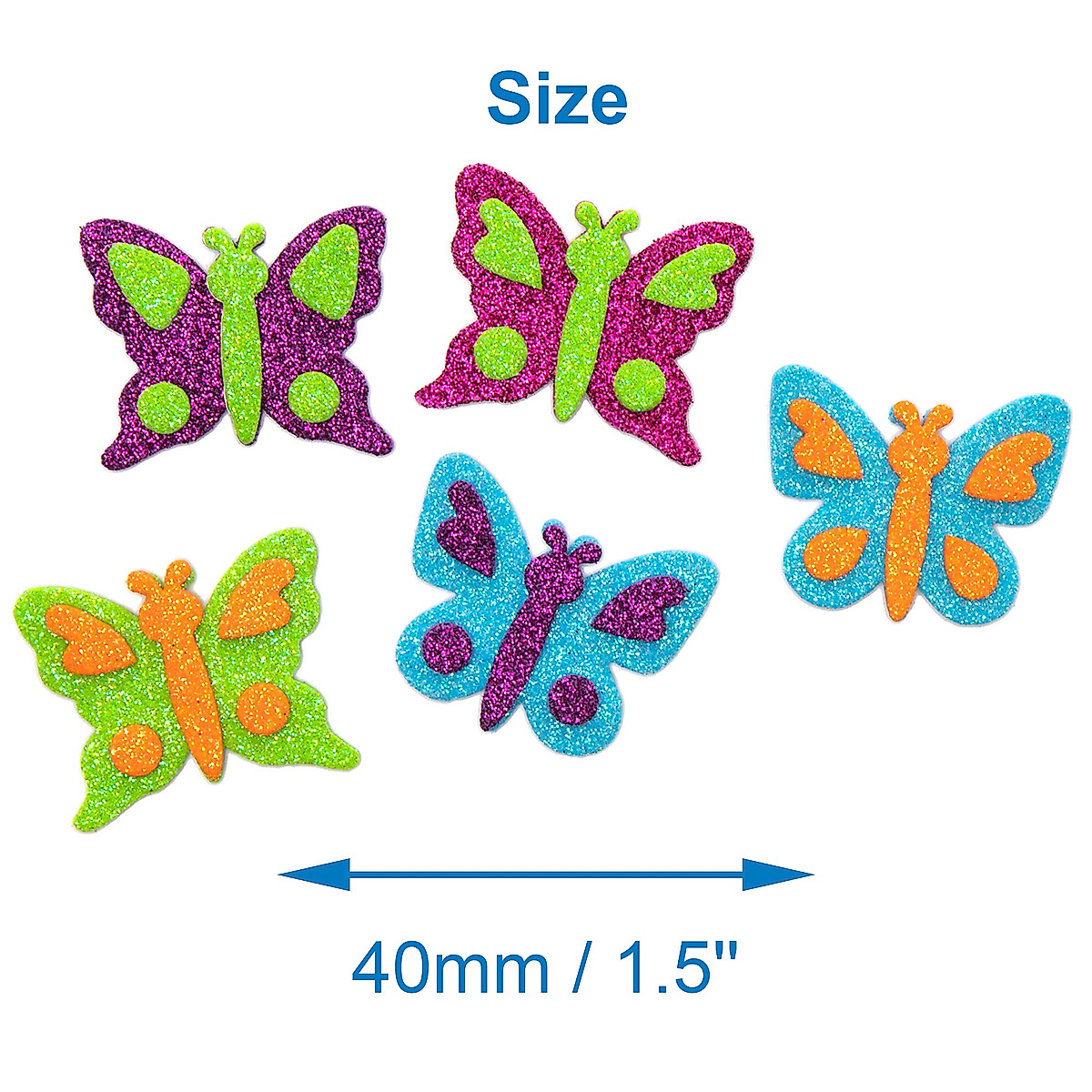 Baker Ross FE153 Butterfly Glitter Foam Stickers - Pack of 120, Kids Stickers, Ideal for Children's Arts and Crafts Projects, Great for Card Making and Scrapbook Supplies