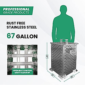 Professional Grade Products Burn Box, 35 Inch 67 Gallon Heavy Gauge Stainless Steel Burn Barrel Yard Waste Incinerator Cage with Lid for Paper Leaf Trash Wood and Backyard Bonfires