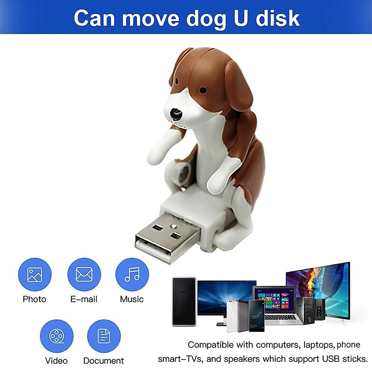 Connectors Puppy Dog U Disk Memory Stick Funny Rascal Humping Dog Office Worker USB Flash Disk Drive Spot Device Relieve Press - (US, Color: White 64GB)