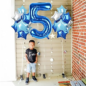 40 Inch Dark Blue Number Balloons 15, Large Royal Light Blue 15 Helium Foil Mylar Balloon, Globos Azules Self Inflating Silver Star Number 15 Balloon for Boys 15th Birthday Party Graduation Decoration