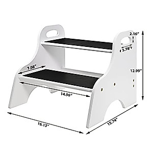 Ollieroo Bamboo 2 Step Stool, Heavy Duty Kids Step Stool with Non-Slip Stepping Surface, Stepping Stool for Kids Adults, Toddler Step Stool for Bathroom Sink Kitchen Counter Bedside(White)