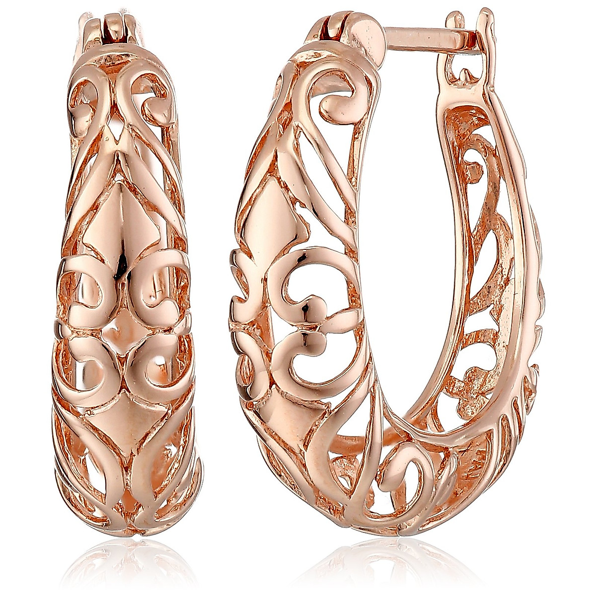 Amazon Essentials 14k Rose Gold Over Sterling Silver Filigree Round Hoop Earrings (previously Amazon Collection)