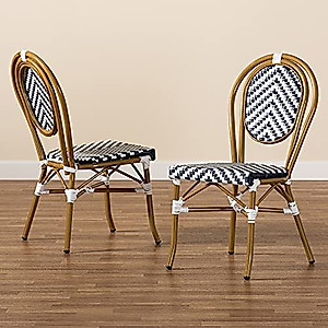 Baxton Studio Alaire Outdoor Dining, White/Blue/Brown