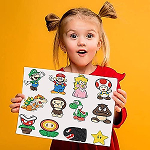 DURVA 5D Diamond Painting Stickers Kits, 12 Pcs Cartoon Anime Theme Diamond Stickers Paint by Numbers Kit, Suitable for Children, Boys and Girls DIY Super Mario Cartoon Theme Stickers