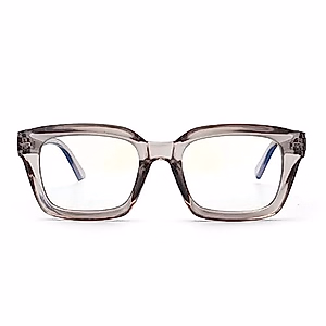 Akaia Blue Light Blocking (Rectangular) Reading Glasses, Anti Eyestrain, Computer Glasses, Gaming Glasses, TV Glasses for Women Men (Shiny Transparent Grey)
