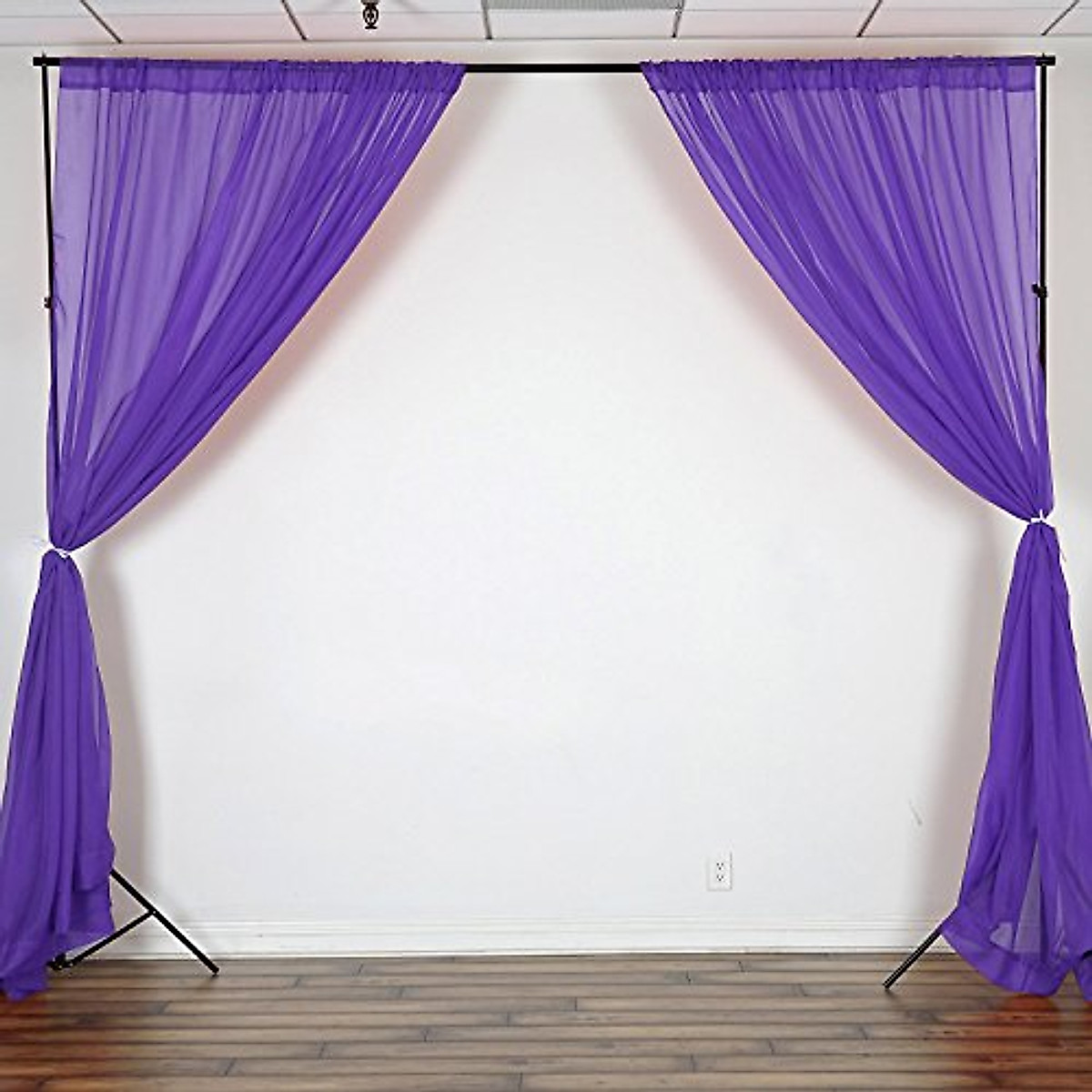 BalsaCircle 10 feet x 10 feet Purple Sheer Voile Backdrop Drapes Curtains 2 Panels 5x10 ft - Wedding Ceremony Party Home Decorations