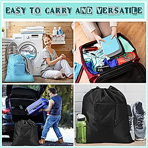 Shappy 3 Pieces Travel Laundry Bag Large Dirty Clothes Bags for Traveling Lightweight and Expandable Luggage Laundry Bag with Drawstring Closure and Zipper, Blue Gray Black, 20 x 21 Inch