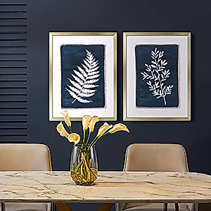 ArtbyHannah 2 Pack 12x16 Framed Botanical Wall Art Decor with Gold Frame and Decorative Tropical Plant Pictures Print For Home Decoration