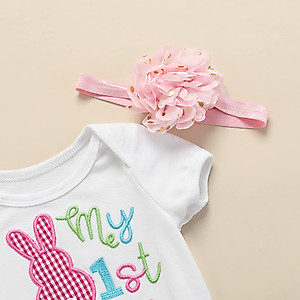 Huppeiiy Baby Girl My First Easter Skirt Set Little Sweety Bunny Flare Lace Romper Skirt+Leg Warmers+Cute Headband (Pink,0-3 Months)