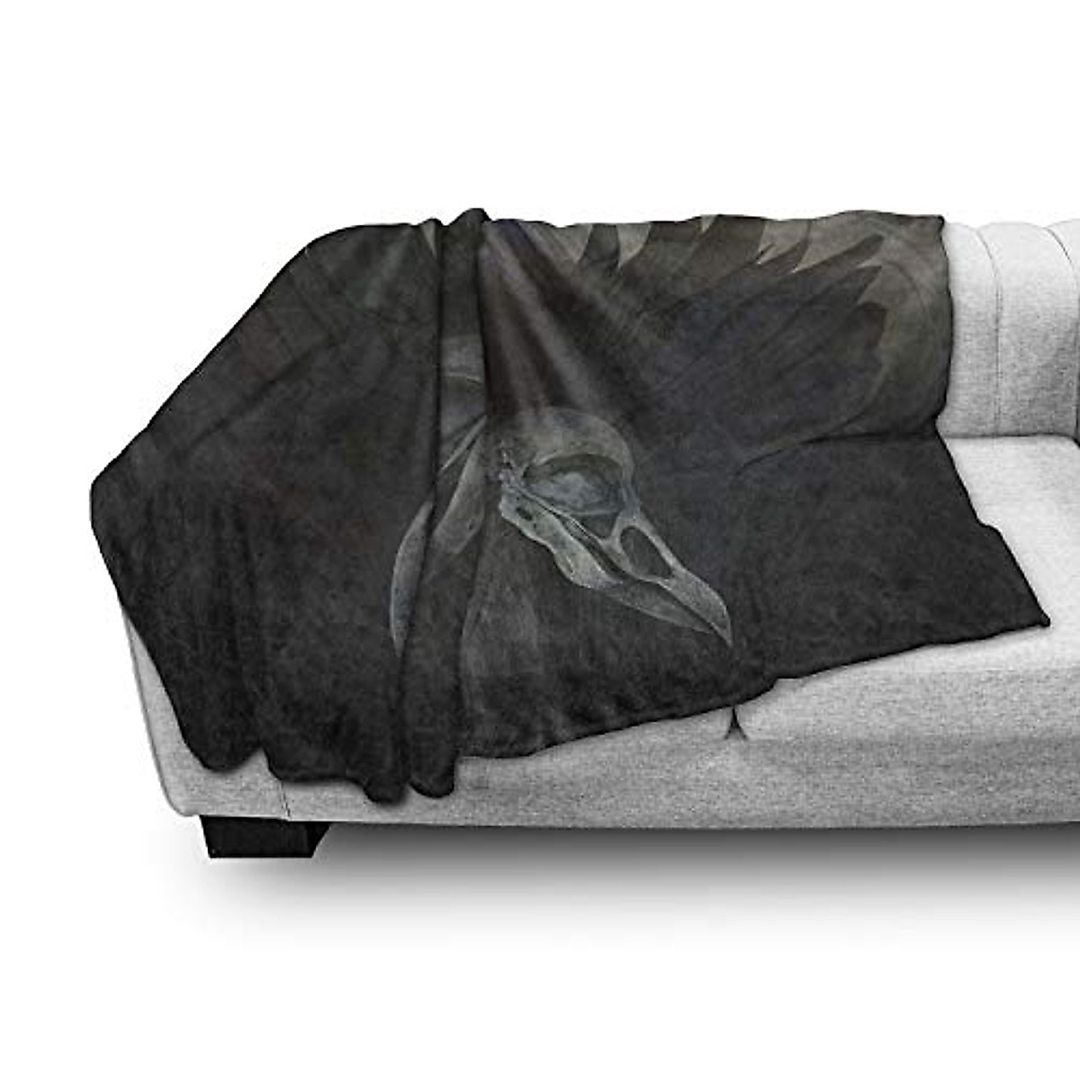 Lunarable Gothic Throw Blanket, Crow Wings Haunting ISM Dark Shadowy Occult Art Print, Flannel Fleece Accent Piece Soft Couch Cover for Adults, 70" x 90", Jade Green
