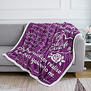 Wife Blanket Happy Anniversary Romantic Gifts - Luxurious Throw Blankets with Loving Messages for Gift for Her | Snuggly Soft Blanket from Husband for Valentine's Day Wife Gifts | 50" X 60"