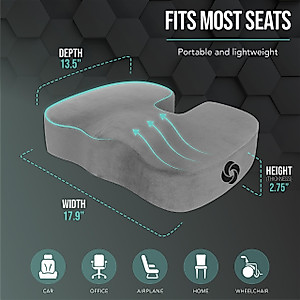 SAMSONITE, Orthopedic Seat Cushion for Office Chair or Car Seat [HIGH GRADE - MEMORY FOAM], Versatile Supportive Pillow with Soft Plush Cover [2.75" THICKNESS], Gray