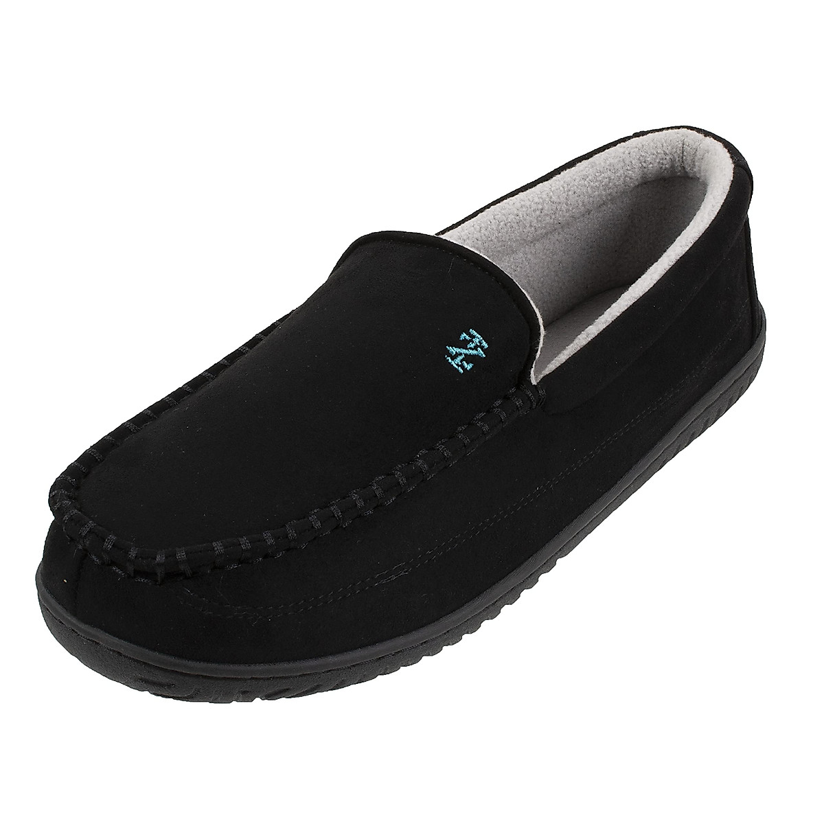 IZOD Men's Classic Two-Tone Moccasin Slipper, Winter Warm Slippers with Memory Foam, Size 11-12, Solid Black