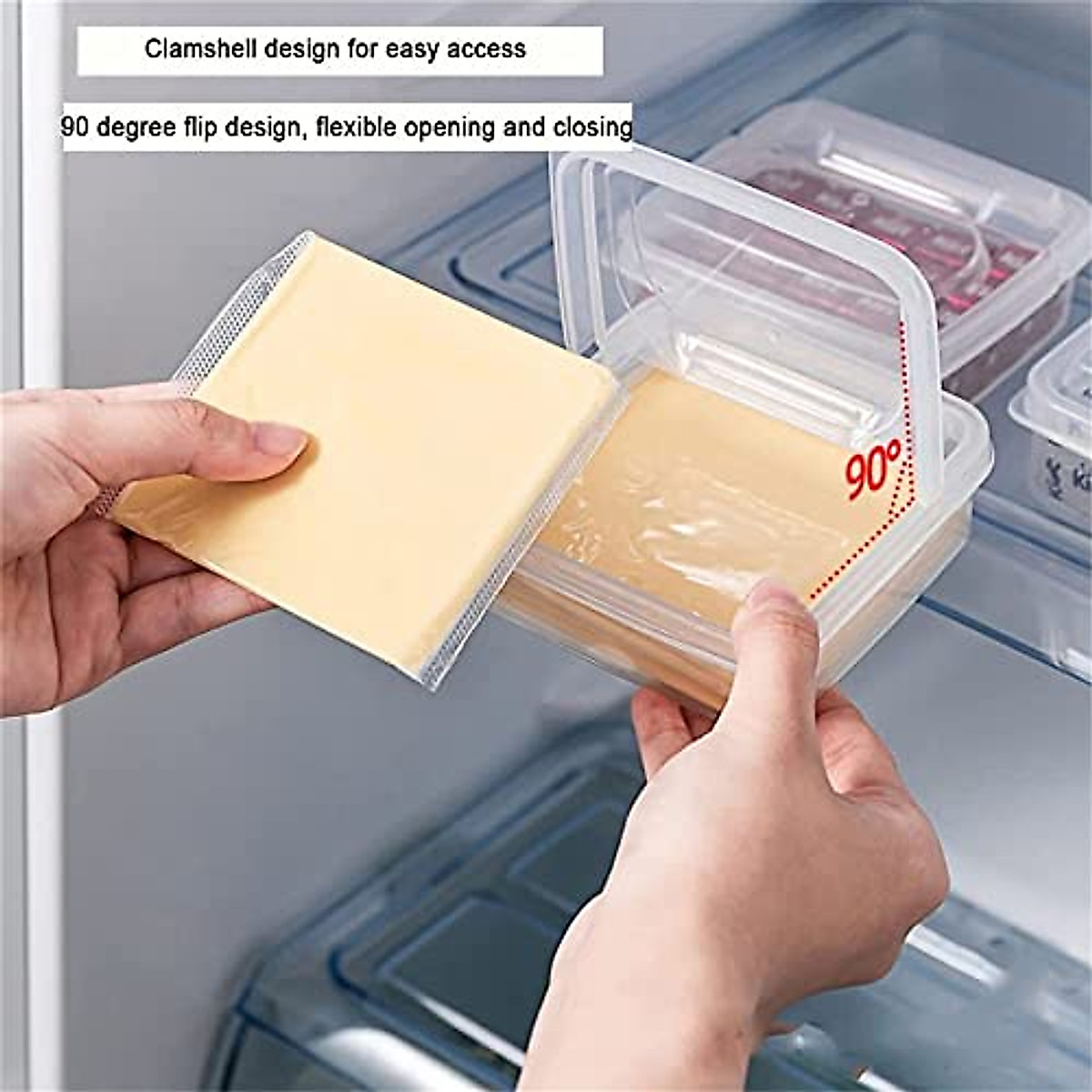 lfjfaecx Sliced Cheese Container for Fridge with Flip Lid, Food Storage Containers Bins, Fruit Storage Containers for Fridge, Cheese Slice Storage Box, with Removable Drain Tray (2pack)