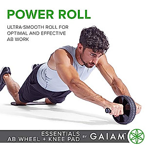 Gaiam Essentials Ab Roller Wheel + Knee Pad, Abs Exercise Equipment Trainer with Comfort Grip Handles & Large Non Skid Wheel, Black
