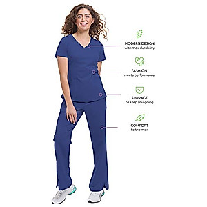 Healing Hands Scrubs for Women Mock Wrap Neck Top 2 Pocket Purple Label Women's Scrub Top 2172 Jordan Navy L